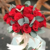 Bridal Bouquet of Red Roses with Eucalyptus
